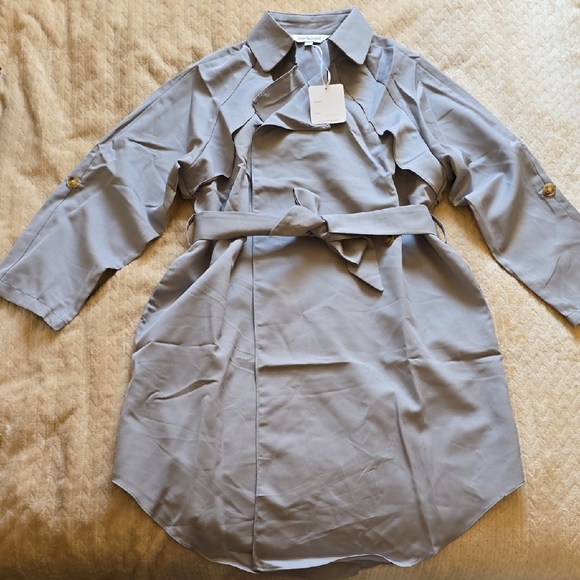 DAVI & DANI | Jackets & Coats | Davi Dani Light Gray Belted Coat | Poshmark
